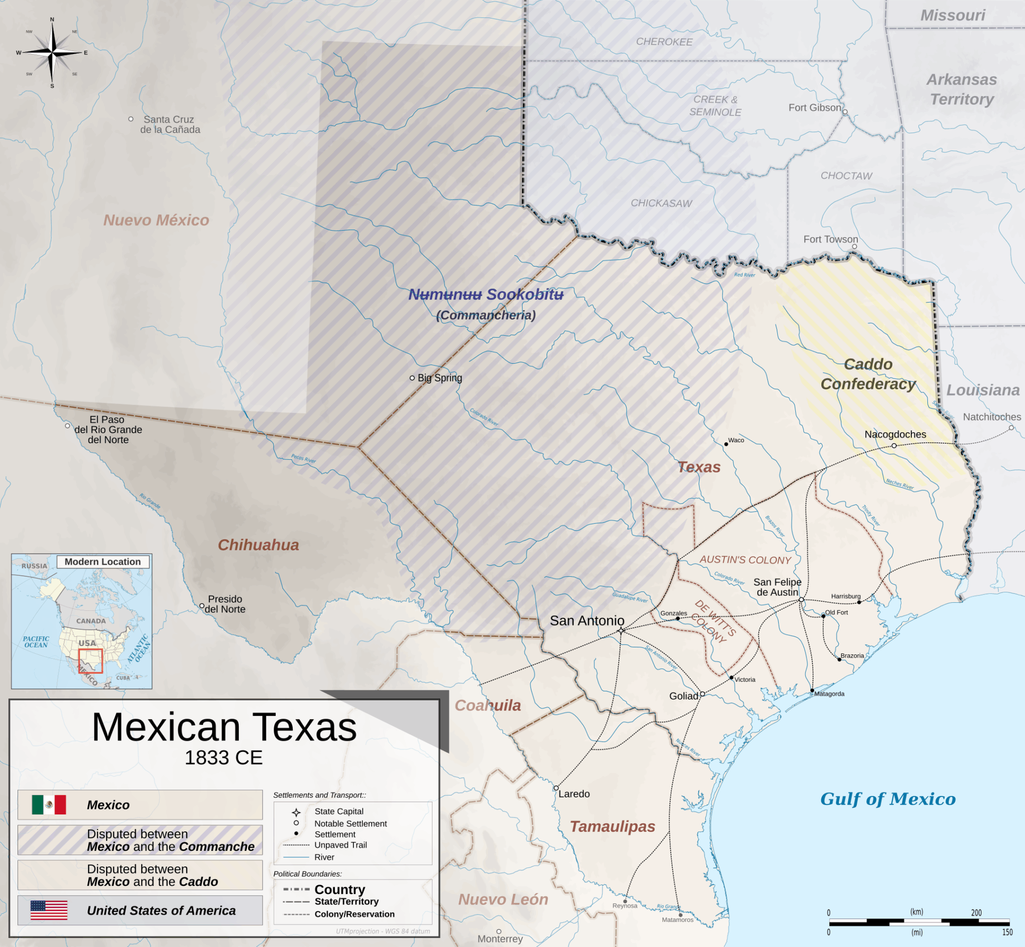 Map of Texas Under Mexican Rule in 1833 | Texapedia